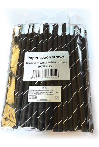 Ece Siyah Kağıt Kaşıklı Pipet 125 Adet