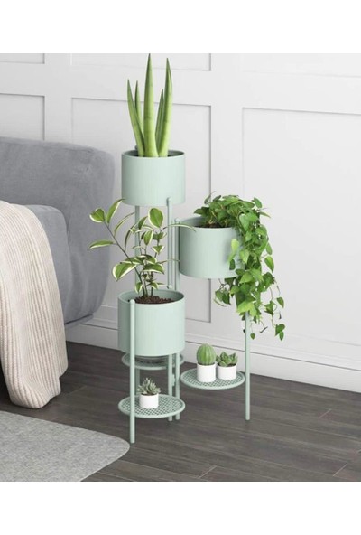 Trendesk 6 Katlı Beyaz Metal Saksılık Çiçeklik