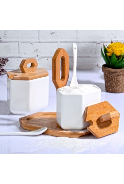 Osso Bambu Standlı Kapaklı Köşeli 2'li Baharat Saklama Kabı