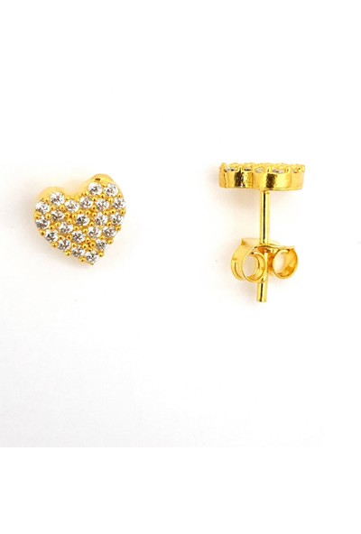 Karra Jewelry Beyaz Taşlı Kalp Altın Kaplama Gümüş Küpe