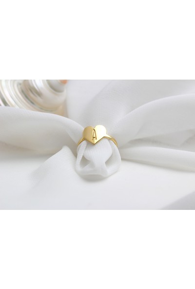 Glorria Kişiye Özel Harfli Kalp Gümüş Yüzük