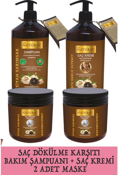Naturix Siyah Sarımsak Şampuan 600 ml + Sarımsak Saç Kremi 500 ml + 2 Adet Siyah Sarımsak Maske 500 ml