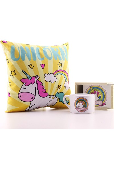 Hediye Filesi Özel Ahşap Kutulu Unicorn Tasarım Kupa ve Yastık Set Hediye Filesi Özel Ahşap Kutulu Unicorn Tasarım Kupa ve Yastık Set