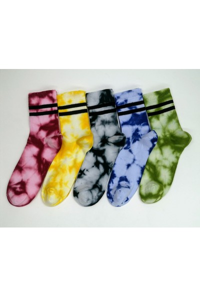 Havi 5 Çift Unisex Çok Renkli Dikişsiz Batik Çorap