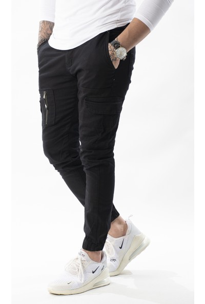 Deepsea Siyah Erkek Paçası Lastikli Yandan Cepli Kargo Pantolon 2100207 Deepsea Siyah Erkek Paçası Lastikli Yandan Cepli Kargo Pantolon 2100207