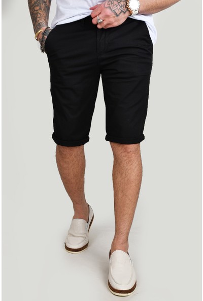 Deepsea Siyah Fermuarlı Keten Kapri 2100482