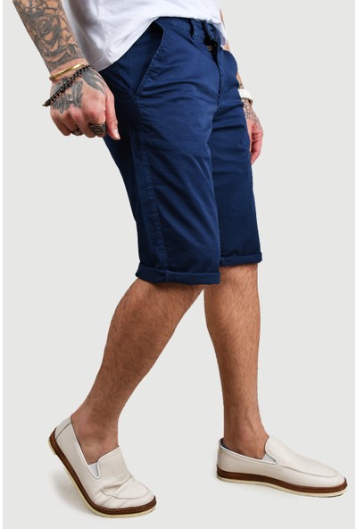 Deepsea Açık Lacivert Fermuarlı Keten Kapri 2100482