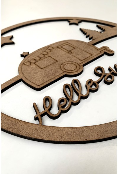 Nt Handmade 30CM Hello Summer Yazılı Karavan Pano Duvar Süsü Kasnak