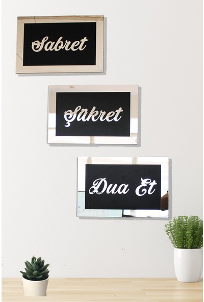 Nt Handmade 3D Sabret Şükret Dua Et 3'lü Set (26*16)