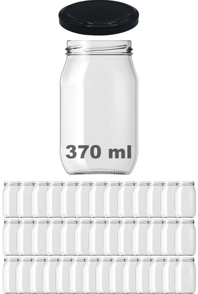 Afracam 370 ml Metal Siyah Kapaklı Şeffaf Cam Kavanoz 40 Adet