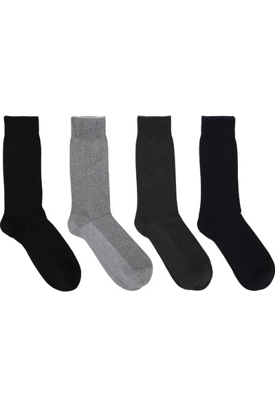Moduna Göre Moda 4'lü Erkek Balıksırtı Desenli Soket Çorap Set