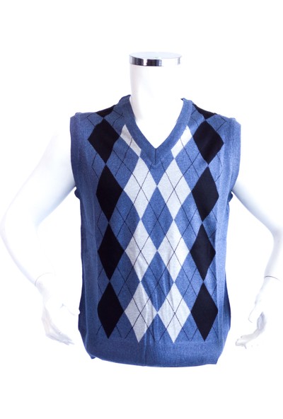 Oppland Erkek Baba Süveteri Baklava Desenli V Yakalı Ince Yün Dokuma