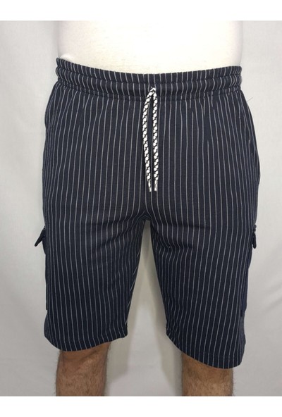 Mtstil Erkek Lacivert Kargo Cepli Çizgili Şort