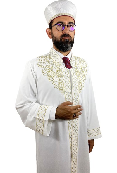 Tam Nakışlı Sarı Şeritli Imam Cübbe Çıtçıtlı Bej - 2(S) Tam Nakışlı Sarı Şeritli Imam Cübbe Çıtçıtlı Bej - 2(S)