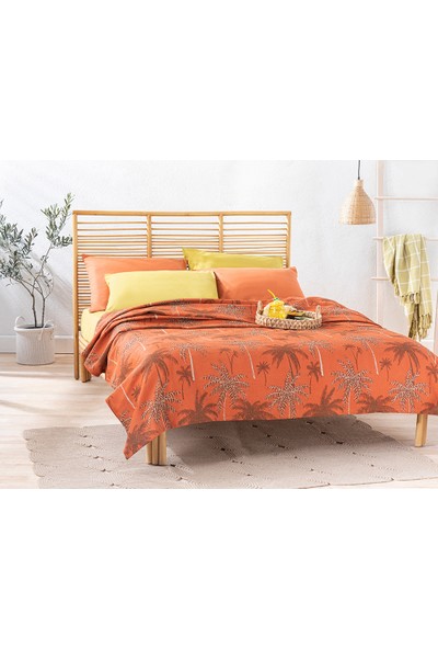 English Home Glitter Palm Baskılı Yanık Portakal 150 x 220 cm Tek Kişilik Pike