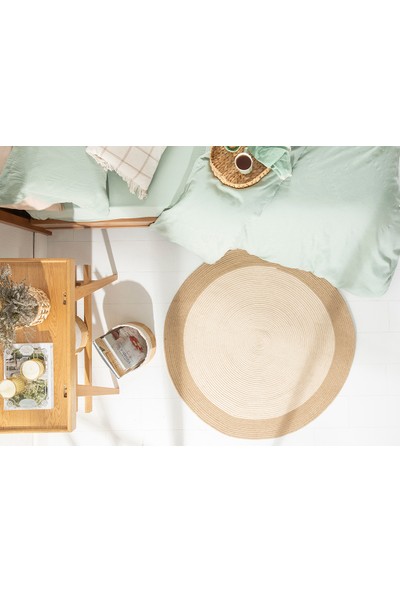 Round Jüt Kilim 90 cm Beyaz