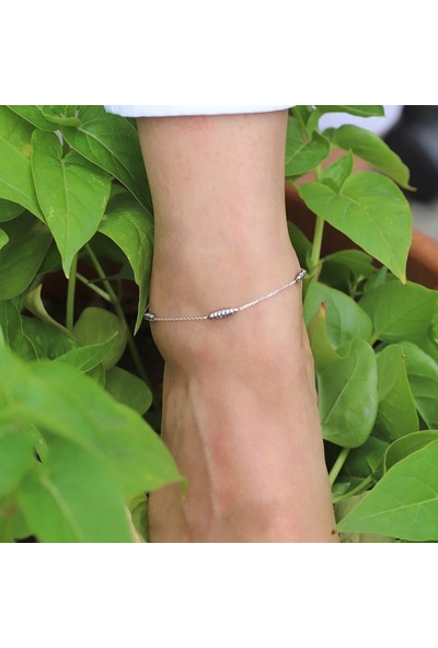 Necati Gün Gümüş Silindir Etrafı Zirkon Taşlı 925 Ayar Gümüş Halhal