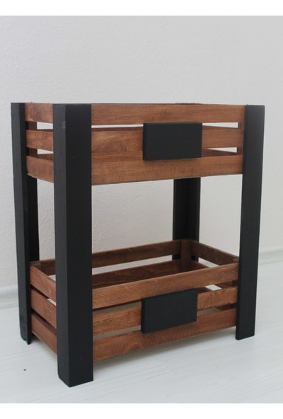 Demwood Tezgah Üstü Klasik Ceviz Rengi Ahşap Sebzelik Dolap Raf