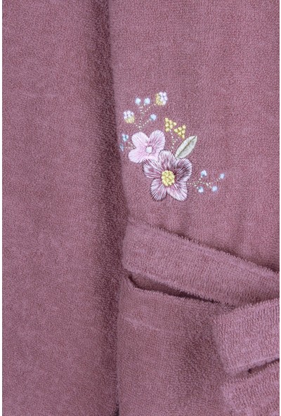 Baveno Pamuk Kapüşonlu Nakışlı Kadın Bornoz