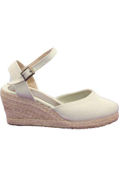 Gökçe Kundura Yazlık Keten Dolgu Topuk Sandalet