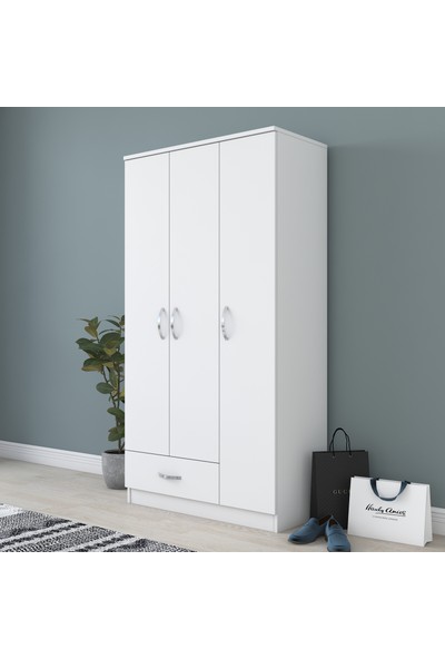 Rani BA102 Geniş Gardırop Elbise Dolabı 3 Kapılı 1 Çekmeceli 1 Askılı 6 Raflı Beyaz Rani BA102 Geniş Gardırop Elbise Dolabı 3 Kapılı 1 Çekmeceli 1 Askılı 6 Raflı Beyaz