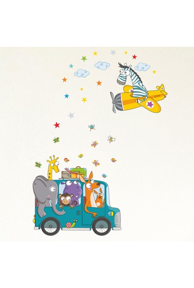 DekorLoft Dekor Loft Komik Araba ve Pilot Zebra Çocuk Odası Duvar Sticker DekorLoft Dekor Loft Komik Araba ve Pilot Zebra Çocuk Odası Duvar Sticker