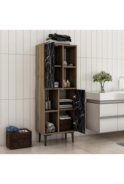 Demonte Dekor Leni Banyo Dolabı - Çok Amaçlı Dolap - Ceviz - Royalmermer Demonte Dekor Leni Banyo Dolabı - Çok Amaçlı Dolap - Ceviz - Royalmermer