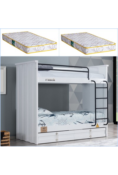 Setay Ranza Konteyner Çekmeceli Ranza Beyaz+ 2 Adet Comfort Yatak