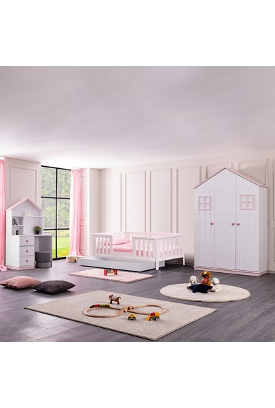 Setay Montessori Çocuk Odası, Berlin Yavrulu Montessori Çocuk Odası Takımı - Pembe (Karyola + Dolap + Masa)