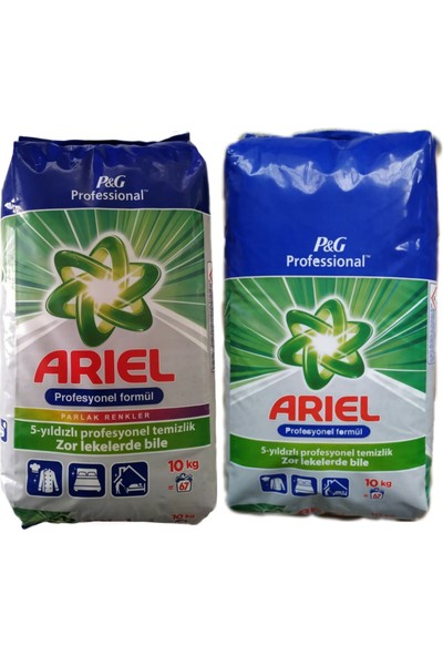 Ariel Professional Toz Deterjan 10 kg + Ariel Parlak Renkler Toz Deterjan 10 kg