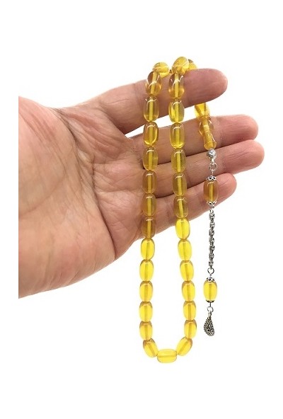 Şamil Tesbih Ateş Kehribar Tesbih 925 Ayar Gümüş Püsküllü Tesbih