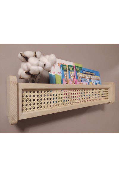 Babyroomstore Hazeranlı Ahşap Montessori Kitaplık Bebek ve Çocuk Odası Hasır Raf