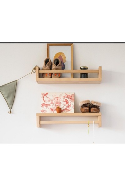 Babyroomstore Montessori Kitaplık Çocuk Bebek Odası Rafı Ahşap Kitaplık Askılık 60CM 2li Ters Düz Raf