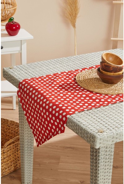 Ays Home Kırmızı Puantiyeli Üçgen Leke Tutmaz Runner