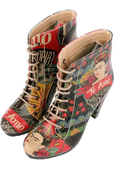 Dogo Fridas World / Tasarım Baskılı Vegan / Chloe Kadin Topuklu Bot Dogo Fridas World / Tasarım Baskılı Vegan / Chloe Kadin Topuklu Bot