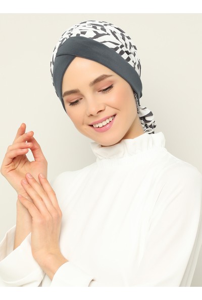 Mervin Şal Zebra Desen Çapraz Bantlı Hazır Türban