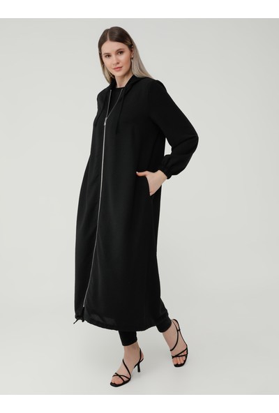 Alia Büyük Beden Kapüşonlu Fermuarlı Kap