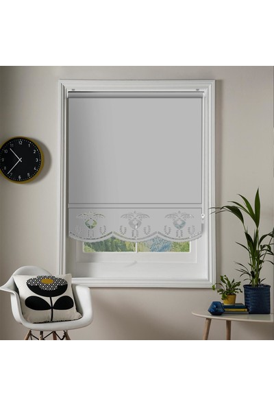 Perva Aspendos Işlemeli Açık Gri Stor Perde