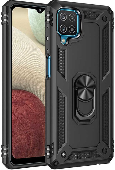 Fibaks Samsung Galaxy M12 Kılıf Military Armor Metal Yüzüklü Standlı Tank Armor Zırh Silikon Siyah Fibaks Samsung Galaxy M12 Kılıf Military Armor Metal Yüzüklü Standlı Tank Armor Zırh Silikon Siyah