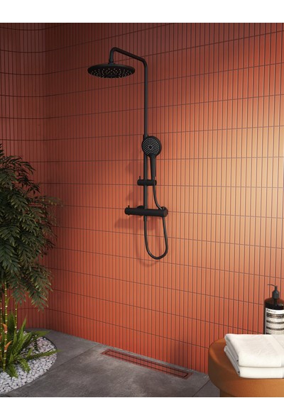 VitrA AquaHeat Bliss 240 A4720536 2F Termostatik Duş Sistemi, Mat Siyah