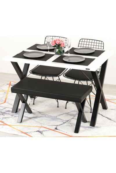 Mars Mobilya Woody Xl Beyaz Masa, Bench ve Sandalye Takımı