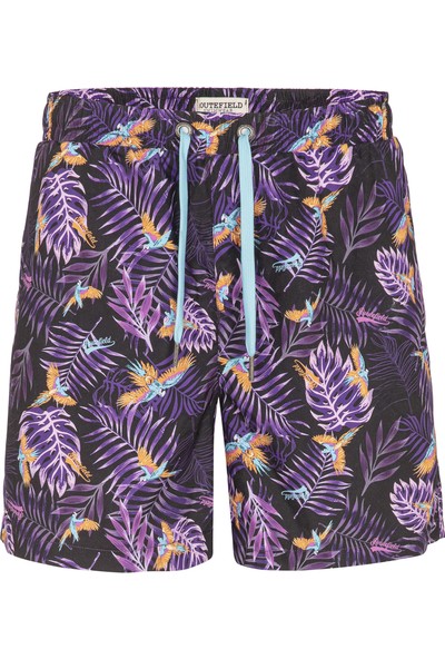 Routefield Desenli Siyah Erkek Şort Mayo