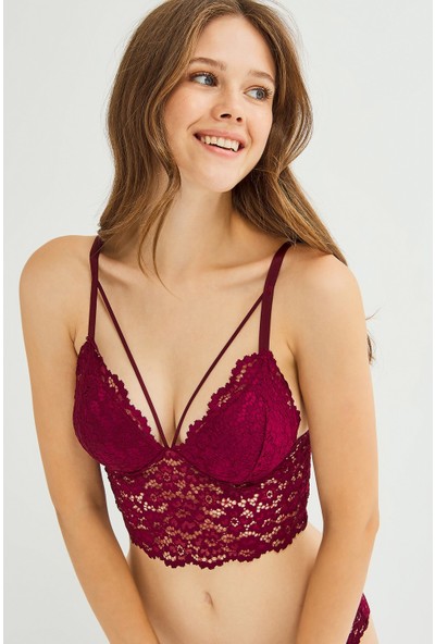 Cansoy Bordo Dantelli Bralet