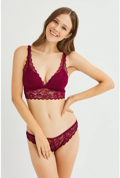Cansoy Bordo Bralet Sütyen Takımı