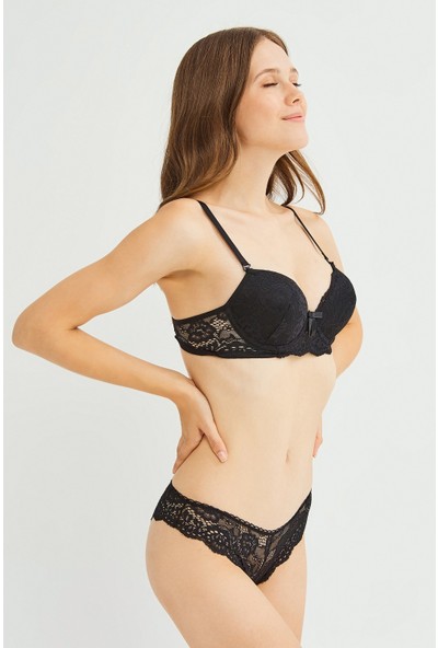 Cansoy Dantelli Destekl Siyah Sütyen Takımı