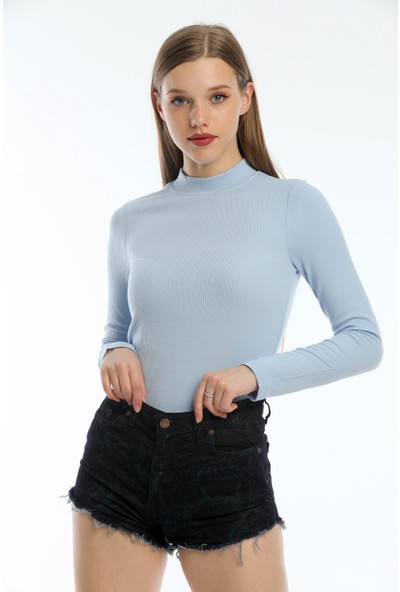 Mint 21 Hakim Yaka Uzun Kollu Yumuşak Dokulu Açık Mavi Body