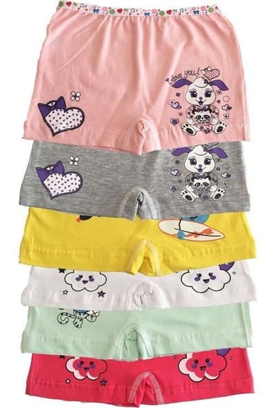 Efsun Tutku Kız Çocuk 6'lı Paket Elastan Baskılı Boxer