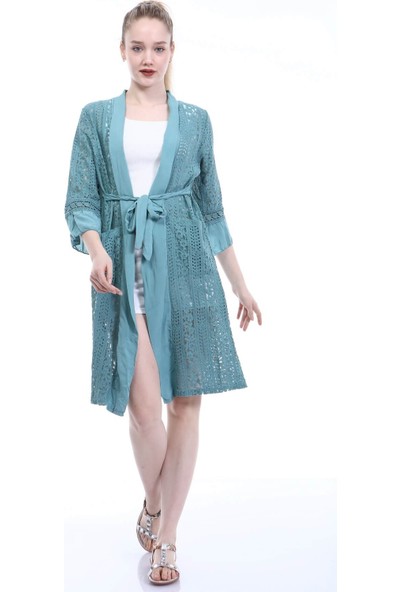 Luisido Mint Yeşili Çiçek Işlemeli Dantelli Kimono&kaftan Luisido Mint Yeşili Çiçek Işlemeli Dantelli Kimono&kaftan