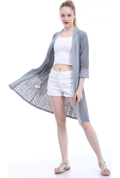 Luisido Gri Çiçek Işlemeli Dantelli Kimono&kaftan Luisido Gri Çiçek Işlemeli Dantelli Kimono&kaftan
