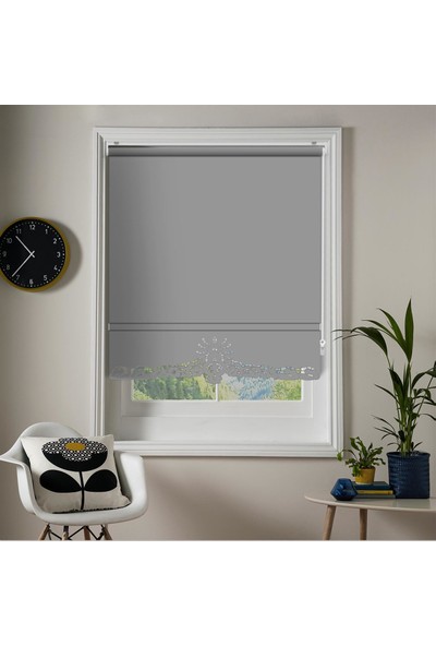 Safir Işlemeli Koyu Gri Stor Perde